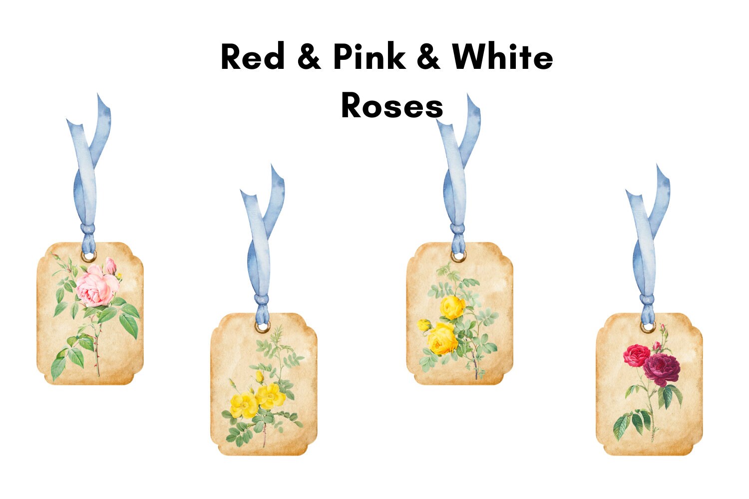 Watercolor Tags With Vintage Roses, Tags for Scrapbooking, Watercolor ...