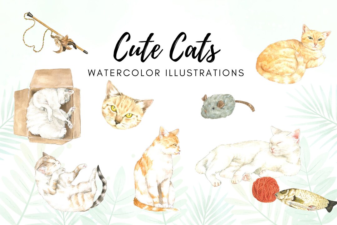 Watercolor Cats, Kittens Clipart, Digital Download, Watercolor Clipart ...