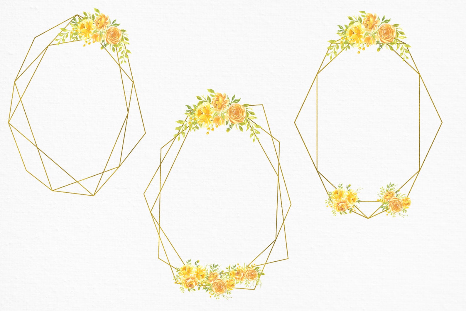 Yellow Watercolor Flowers Frames Geometric Gold Frames - Etsy