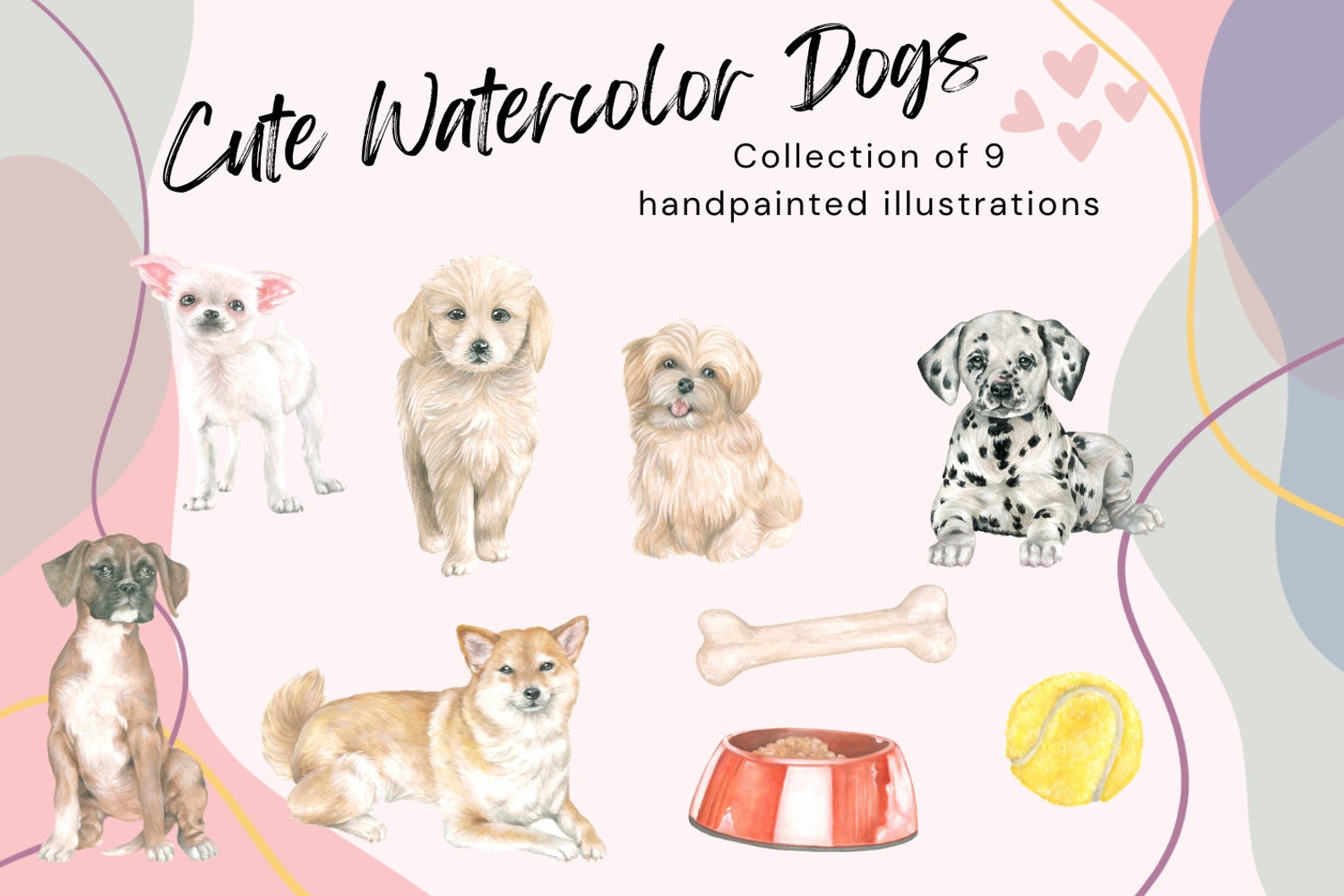 Watercolor Dogs Illustrations, Doggy Clipart, Nursery Decor, Png Files ...