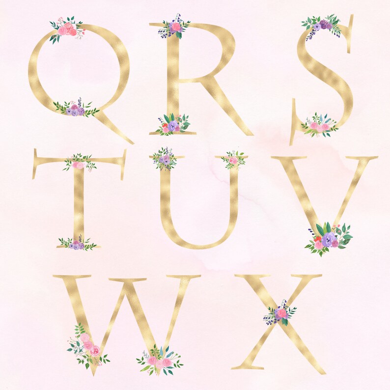 Delicate Roses Floral printable alphabet Gold foil alphabet | Etsy