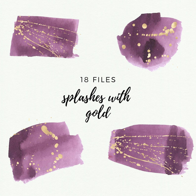 Gold and Purple Watercolor Splash Clipart, Purple Watercolor Brush ...