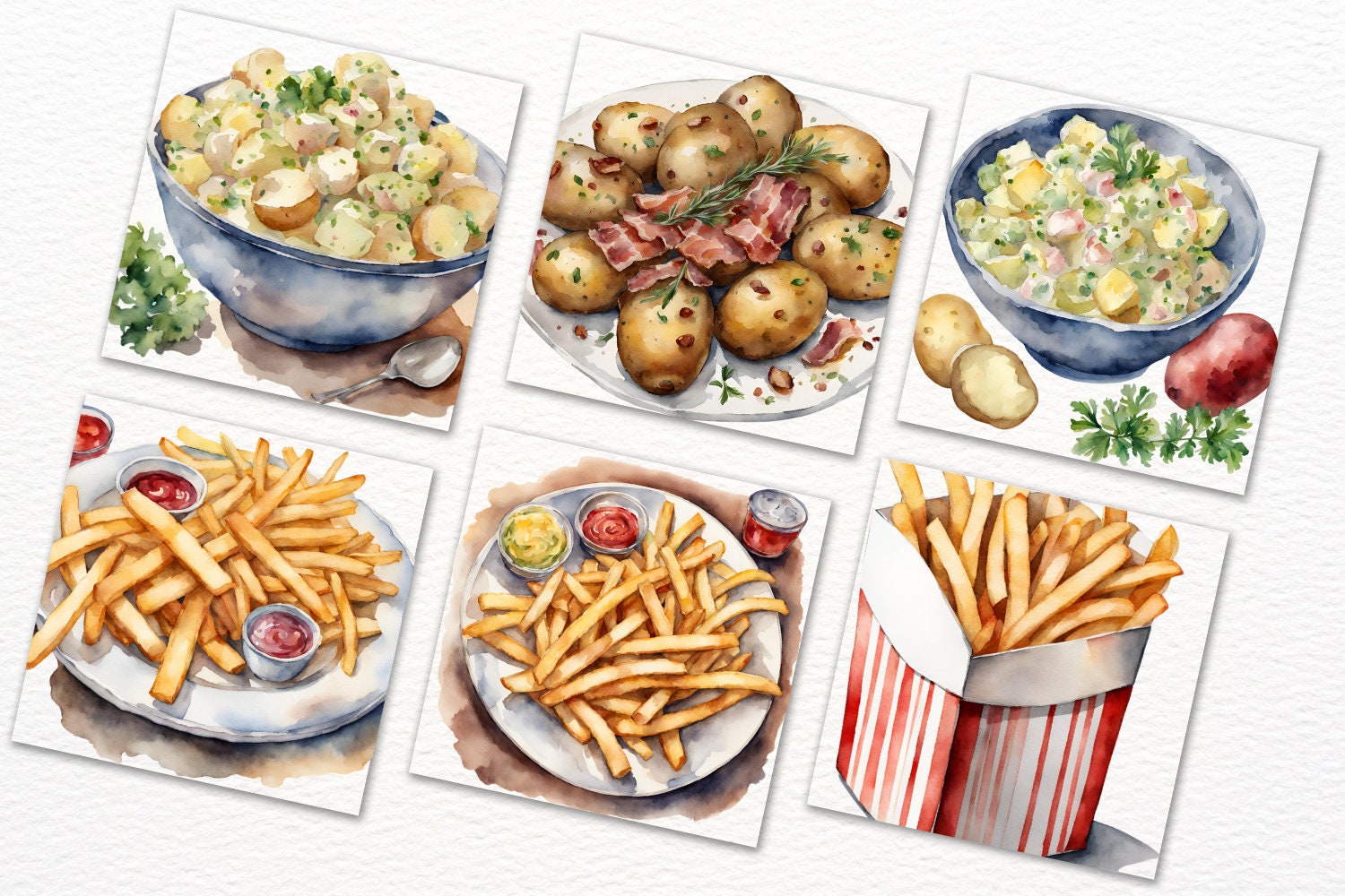 Watercolor Potato Clipart, French Fries, Potato Chips - Etsy