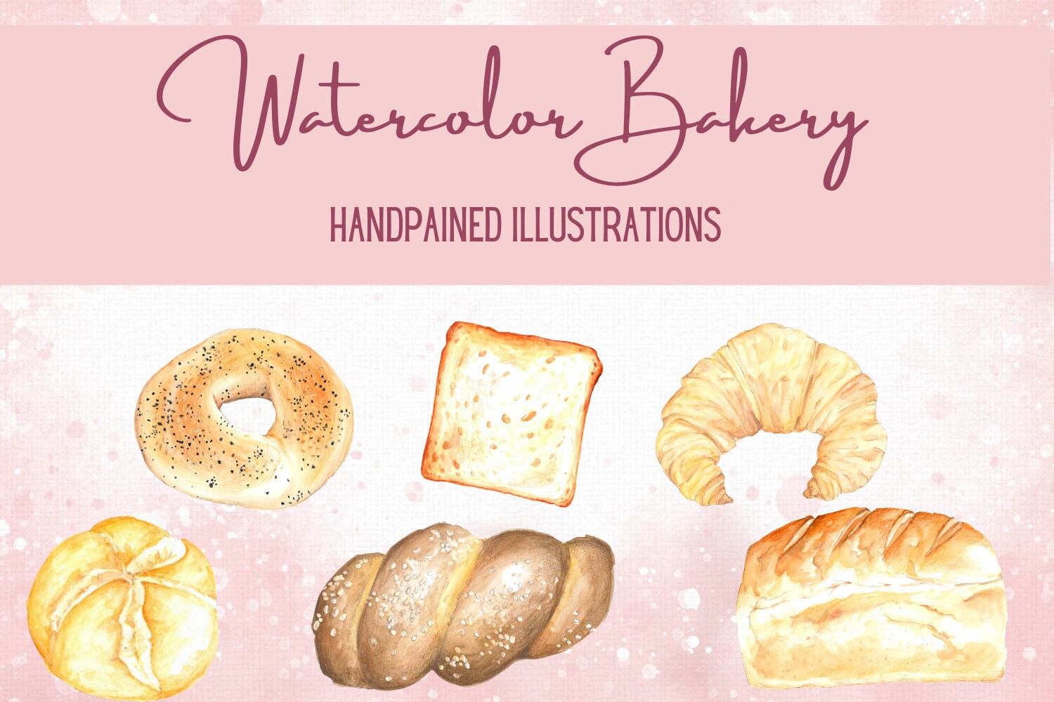 Watercolor Bakery Clipart, Kitchen Wall Print, Watercolor Bagel ...
