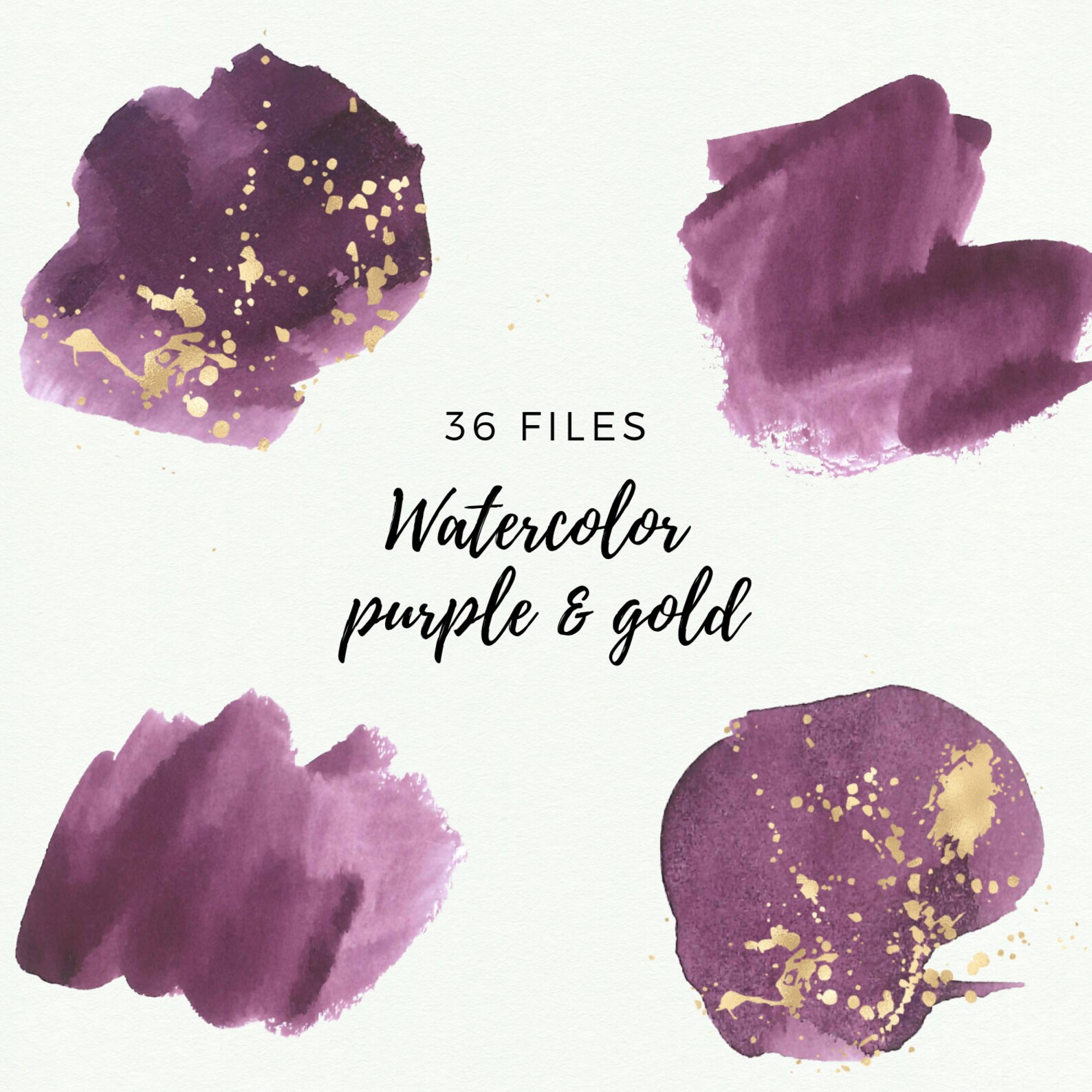 Gold and Purple Watercolor Splash Clipart, Purple Watercolor Brush ...