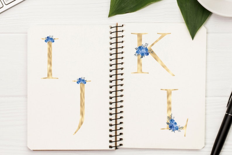 Blue Blush Florals Alphabet Gold Foil Alphabet With Flowers - Etsy