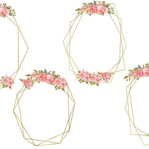 Pink Romantic Geometric Gold Frames, Floral Crystal Frames, Wedding ...