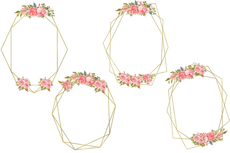 Pink Romantic Geometric Gold Frames Floral Crystal Frames - Etsy