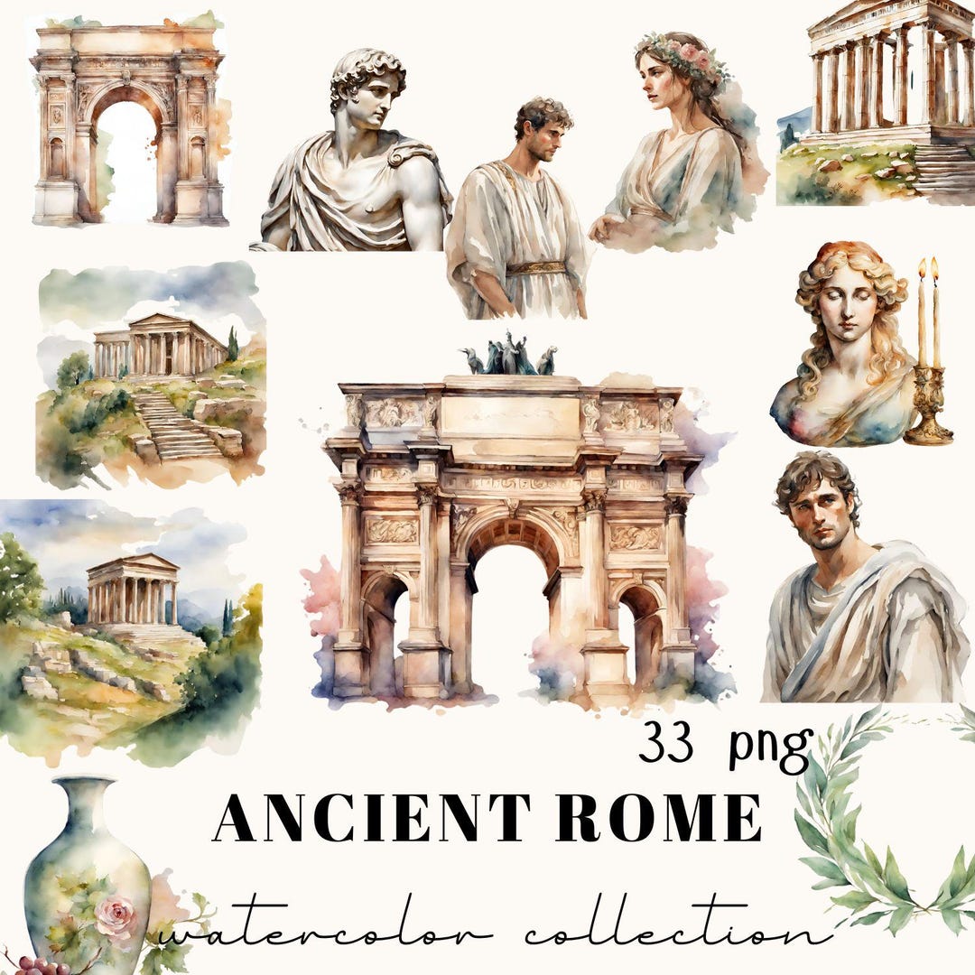 Ancient Rome Watercolor Clipart: Roman Empire PNG Bundle (digital ...
