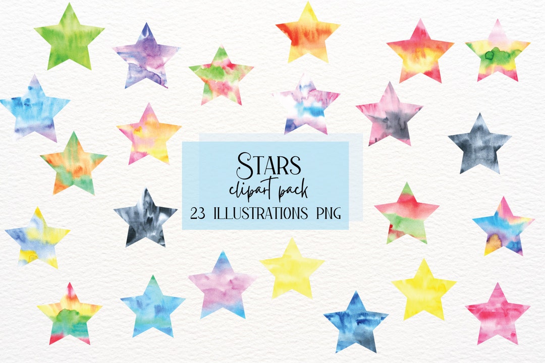 Colorful Watercolor Stars, Watercolor Stars Clipart, Night Sky Clipart ...