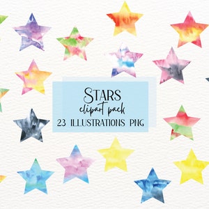 Colorful Watercolor Stars, Watercolor Stars Clipart, Night Sky Clipart ...