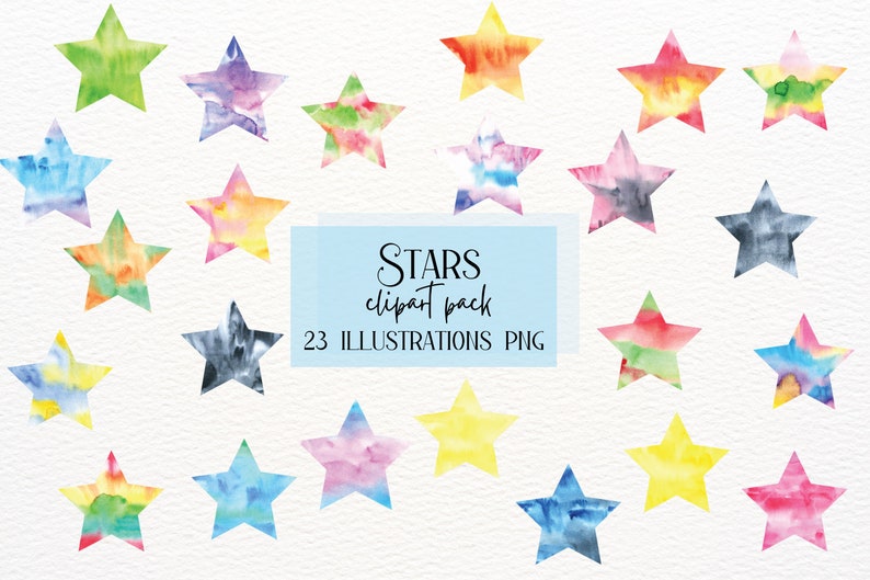 Colorful Watercolor Stars, Watercolor Stars Clipart, Night Sky Clipart ...