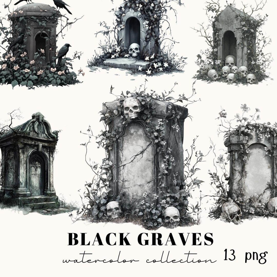 13 Watercolor Graves Illustrations – Gothic, Black and White Art ...