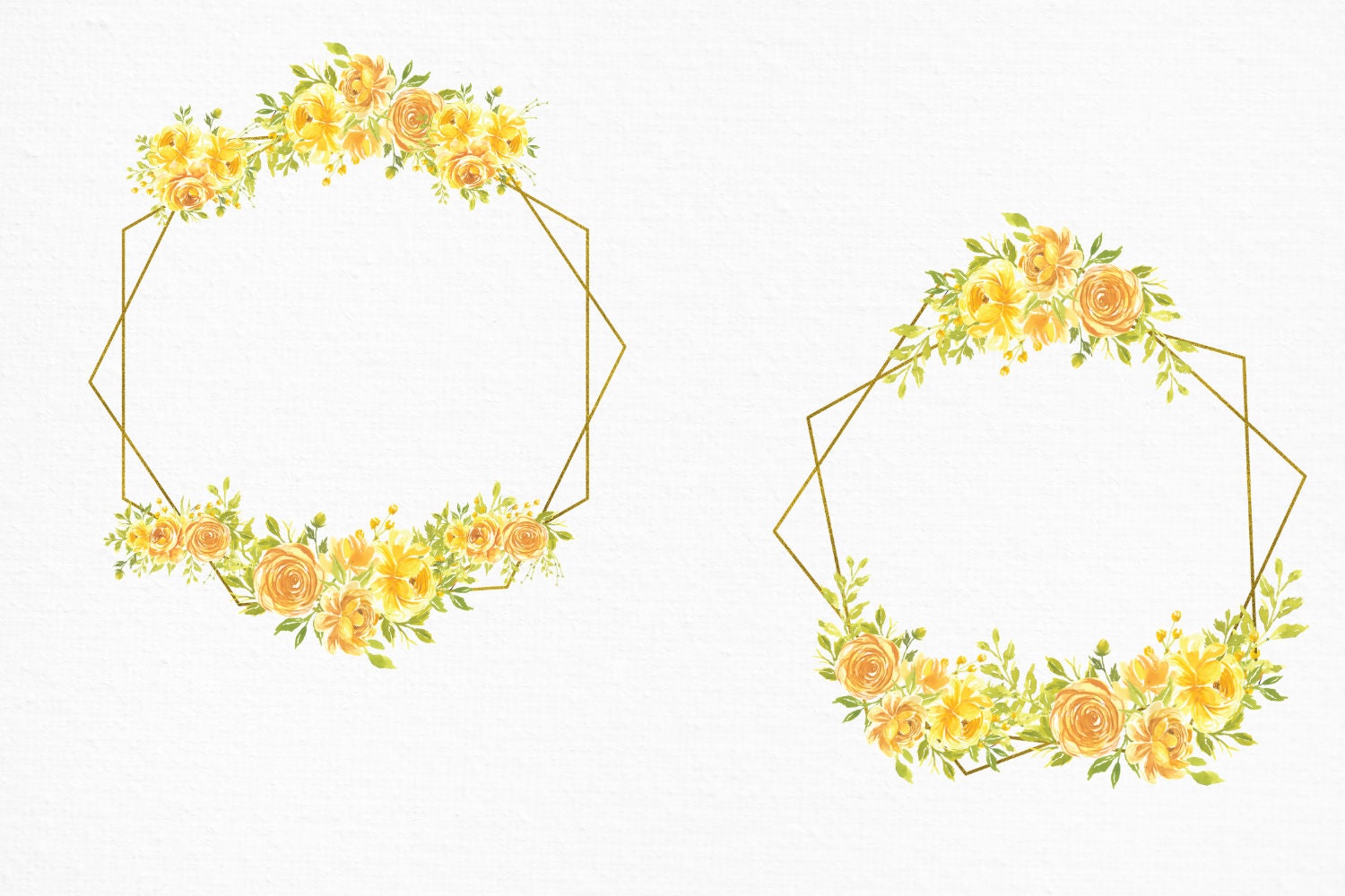 Yellow Watercolor Flowers Frames Geometric Gold Frames - Etsy