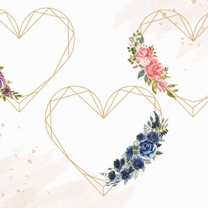 Heart Shaped Watercolor Flowers Frames, Geometric Gold Frames - Etsy