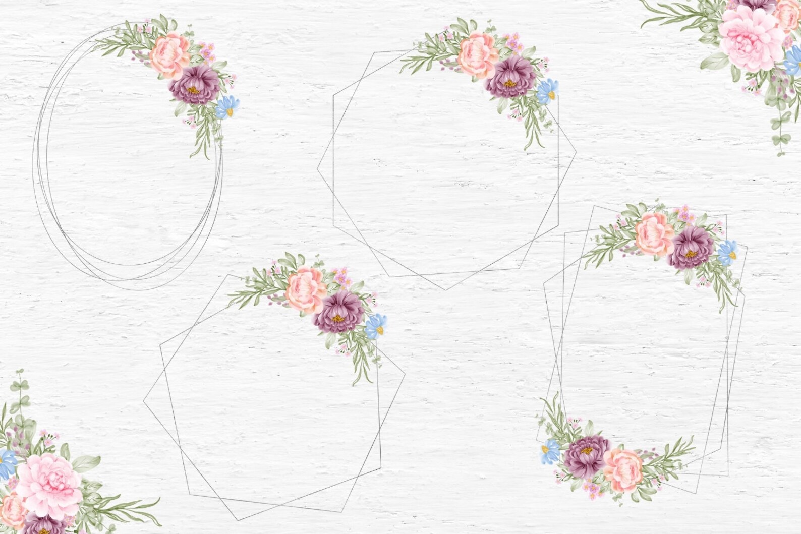 Silver Geometric Frames, Silver Wedding Frames, Frames With Watercolor ...