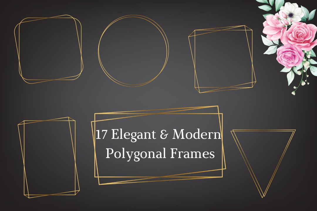 Elegant Modern Gold Polygonal Frame Clipart, Thin and Elegant Golden ...