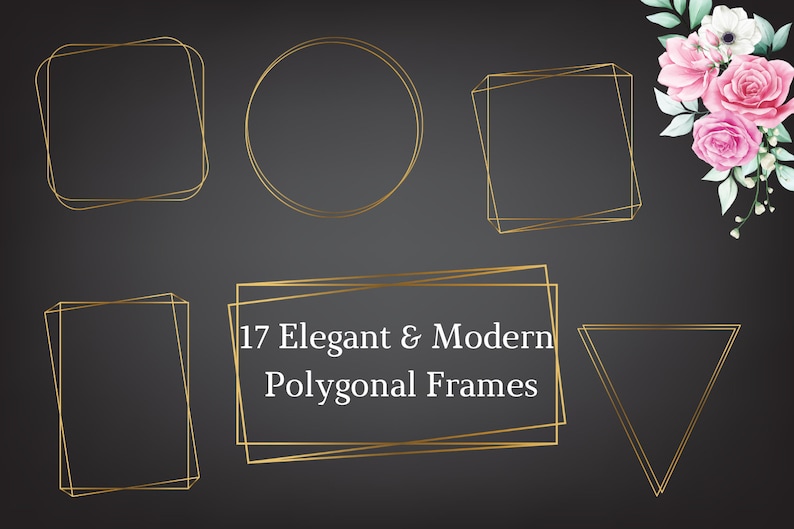 Elegant Modern Gold Polygonal Frame Clipart, Thin and Elegant Golden ...