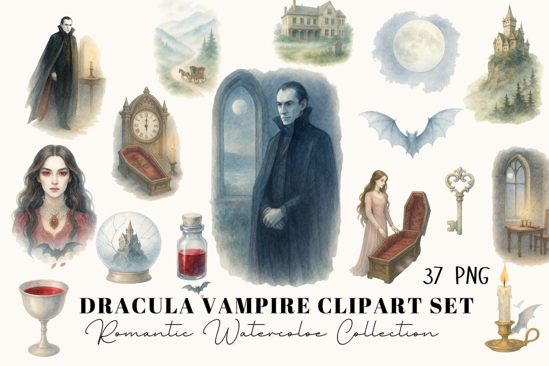 Dracula Gothic Watercolor Clipart Bundle – Romantic Vampire ...