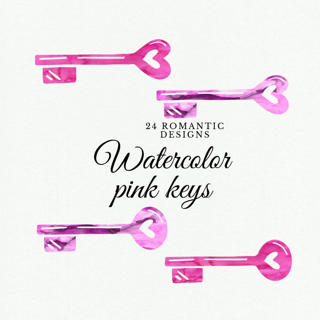 Pink Watercolor Keys, Vintage Keys Clipart, Watercolor Keyholes Clipart ...