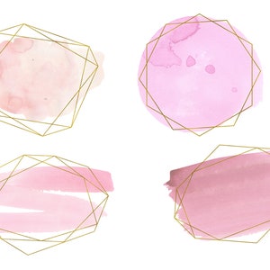 Pink and Gold Frames Clip Art, Watercolor Design Elements, Polygonal ...