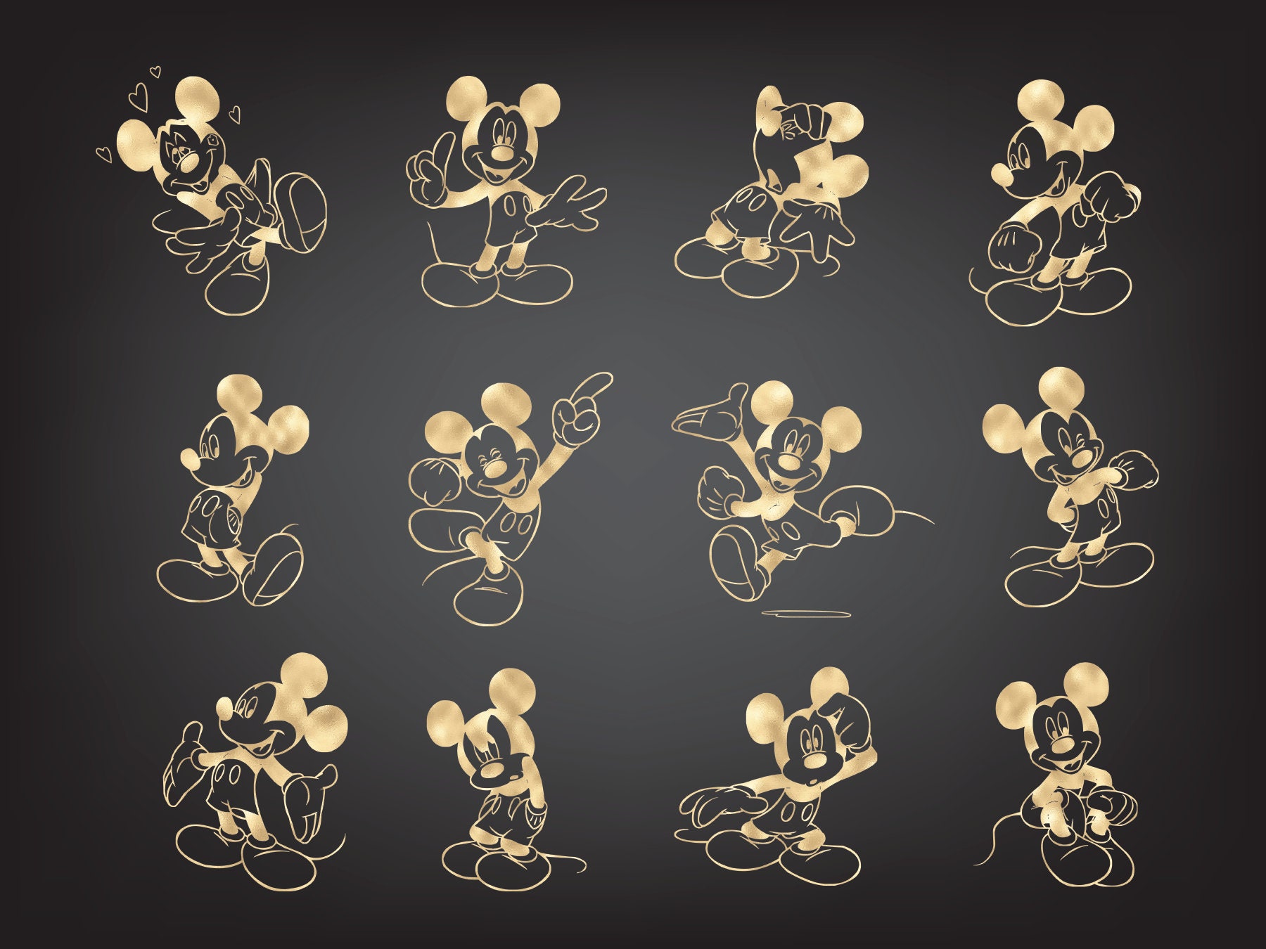 Gold Mickey Mouse Clipart Mickey Head Collection | Etsy