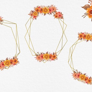 Fall Flowers Watercolor Frames, Geometric Gold Frames, Yellow Gold ...