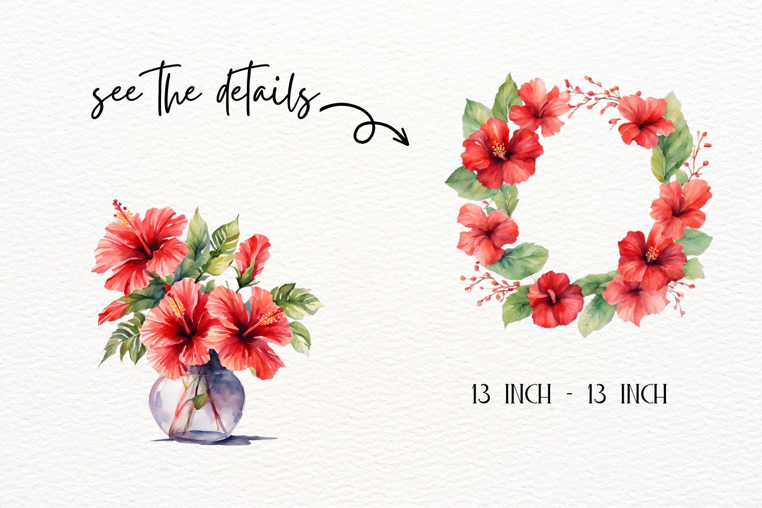 Watercolor Red Hibiscus Clipart, Tropical Floral Art, Hibiscus Wreaths ...