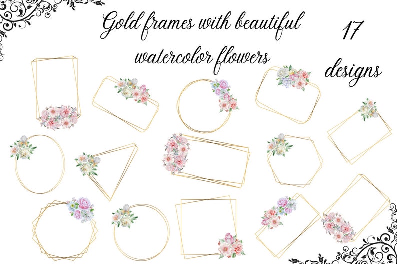 Geometric Frames, Watercolor Frames, Wreath Frames With Flowers - Etsy