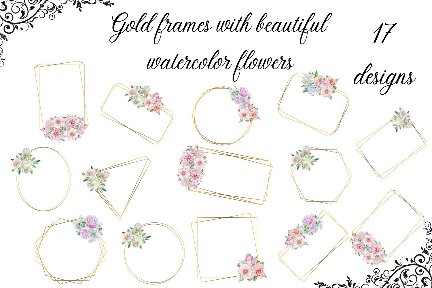 Geometric Frames, Watercolor Frames, Wreath Frames With Flowers - Etsy