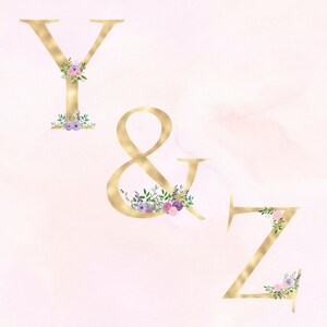 Delicate Roses Floral Printable Alphabet, Gold Foil Alphabet, Floral ...