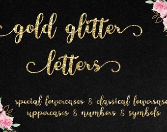 Alphabet With Flowers in Gold Foil Texture, Alphabet Clipart, Alphabet ...