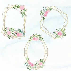 20 Decorative Frames, Watercolor Floral Geometric Frames, Rose and ...