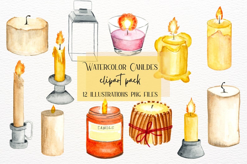 Watercolor Candles Clipart Bundle, Candle Clip Art, Digital Download ...
