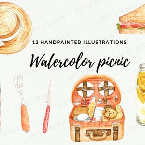 Watercolor Picnic Clipart - Summer Illustrations, Handpainted Digital ...