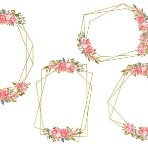 Pink Romantic Geometric Gold Frames, Floral Crystal Frames, Wedding ...