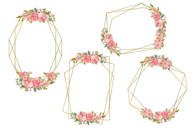 Pink Romantic Geometric Gold Frames Floral Crystal Frames - Etsy