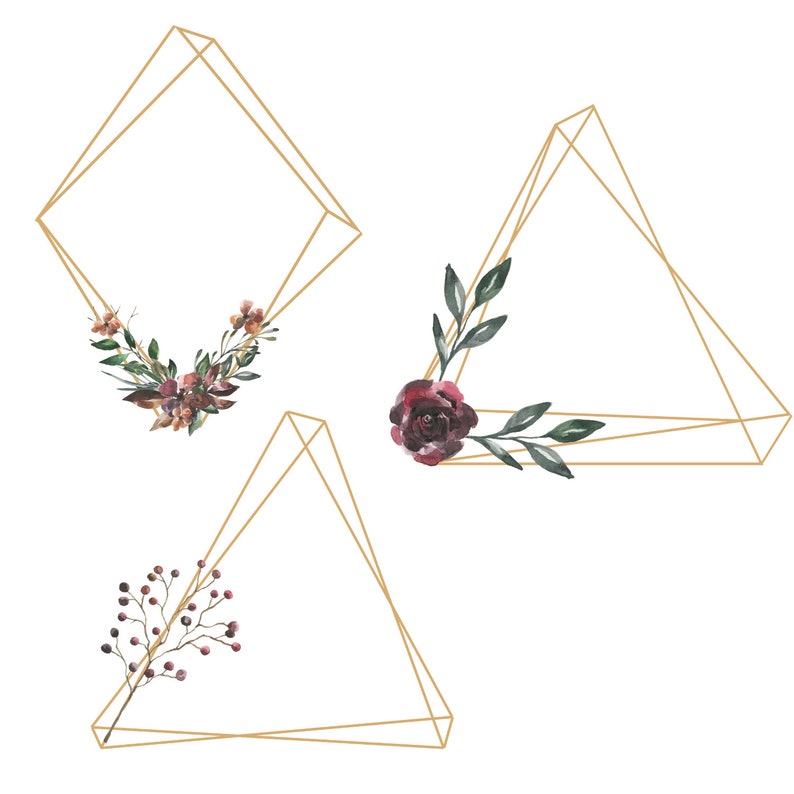 Elegant Minimal Geometric Frames Botanical Watercolor Frames | Etsy