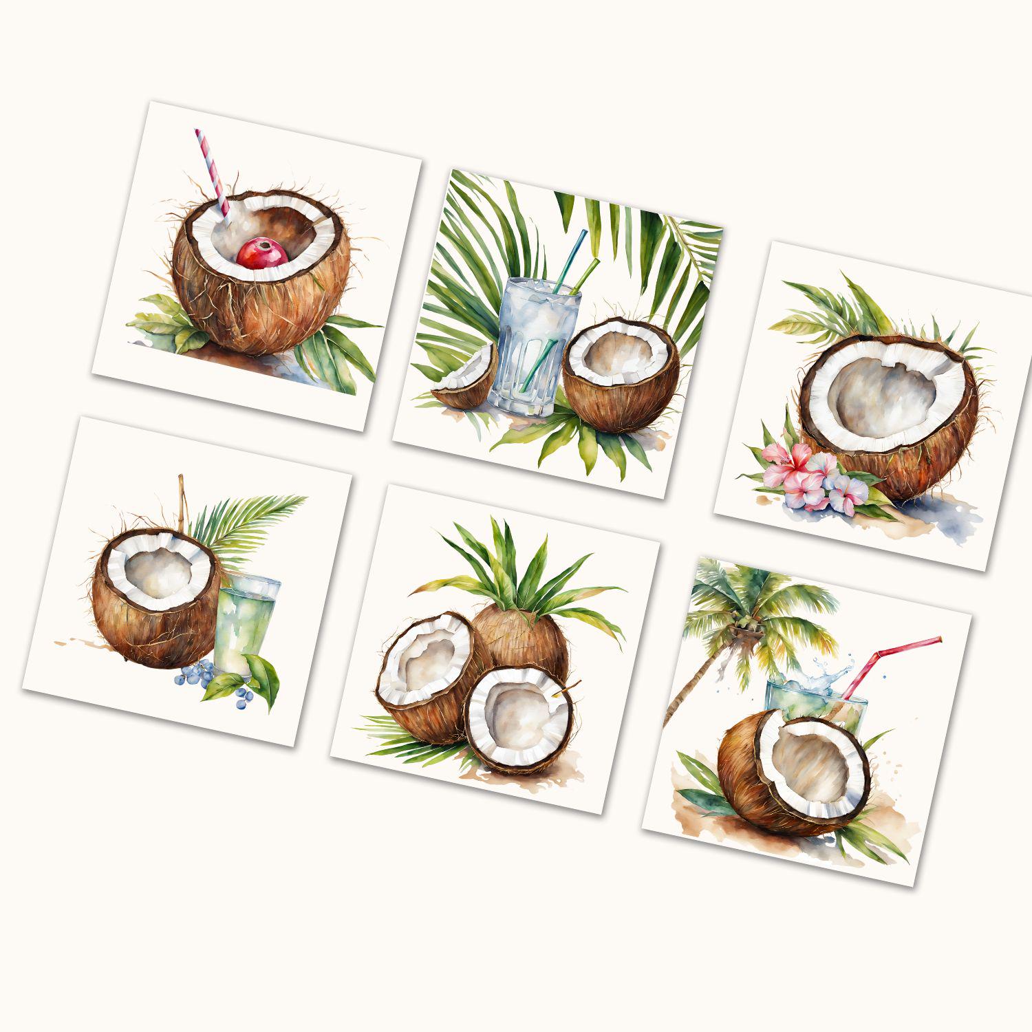 Watercolor Coconut Clipart, Tropical Food, Summer Fruit, Coconut Drink ...