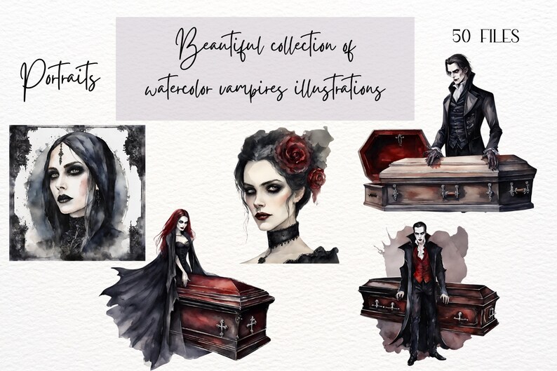 Watercolor Gothic Vampire Clipart, Victorian Dark Art, Instant Download ...