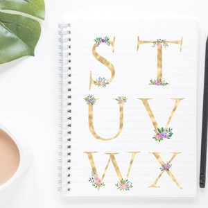 Delicate Roses Floral Printable Alphabet, Gold Foil Alphabet, Floral ...