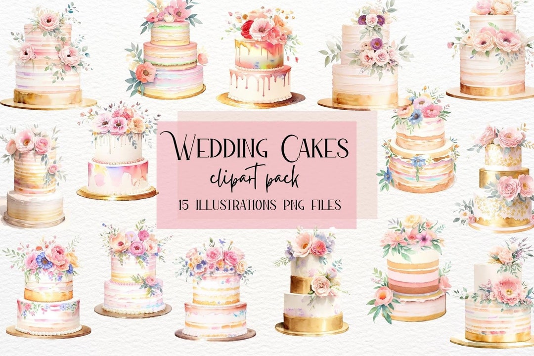 Watercolor Wedding Clipart, Wedding Cake, Floral Cakes, Bride Clip Art ...