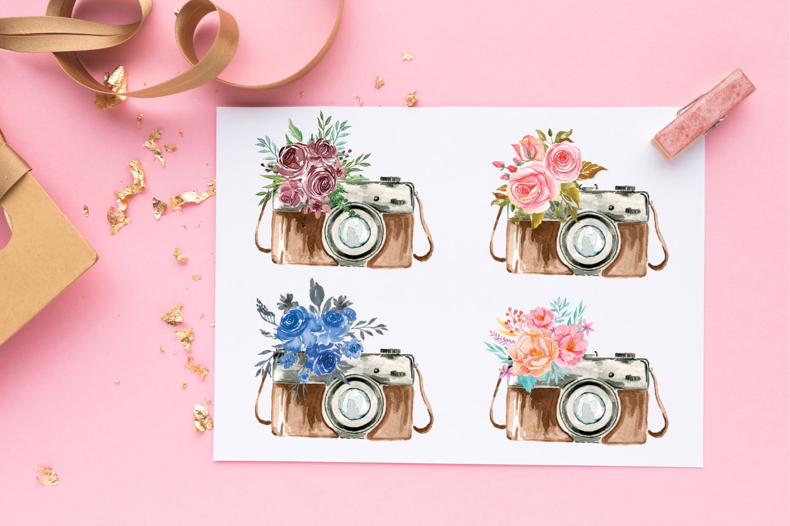 Floral Vintage Camera Clipart Retro Watercolor Photo Tape - Etsy