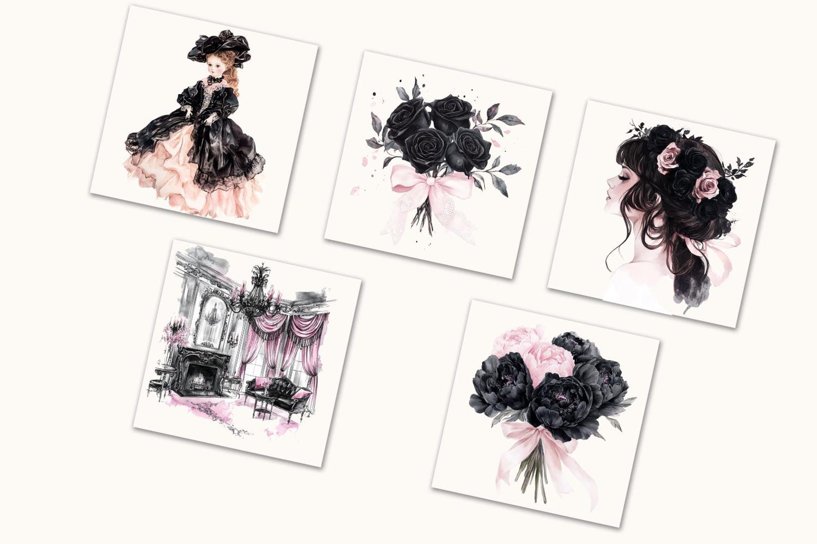 Gothic Ballerina Watercolor Clipart: Black Pink Vintage Pngs 35 Files ...