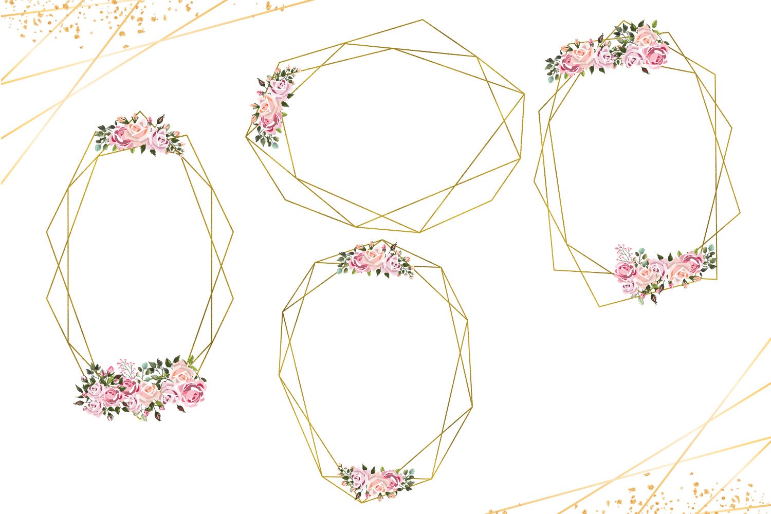 Decorative Frames Watercolor Floral Geometric Frames Rose - Etsy