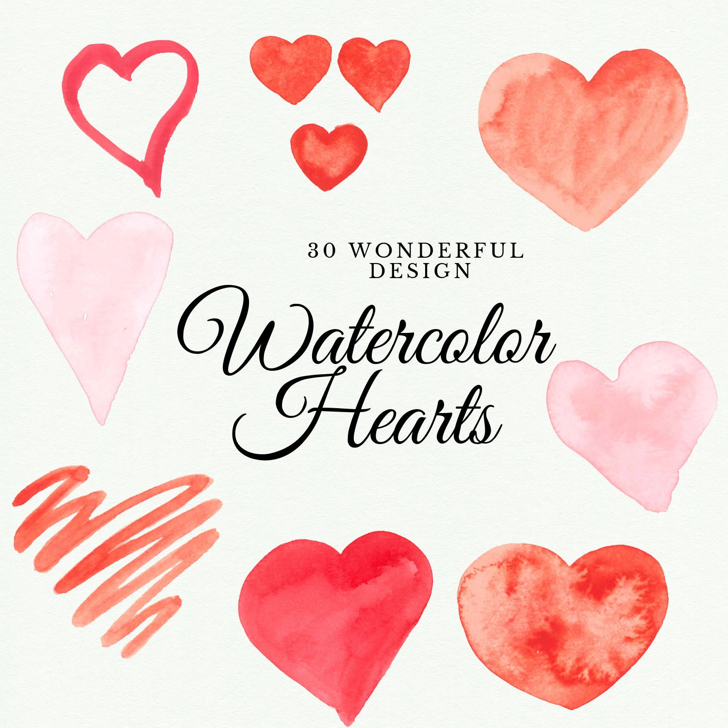 Watercolor Red Heart Clipart, Valentines Day Clipart - Etsy