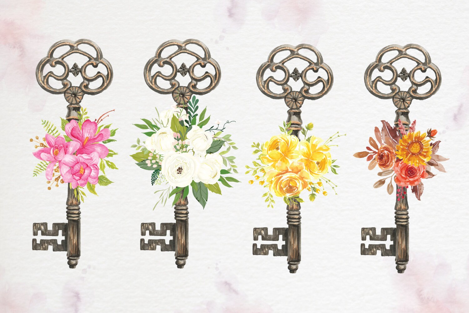 Watercolor Keys, Boho Keys Illustrations, Old Key Clipart, Antique Keys ...
