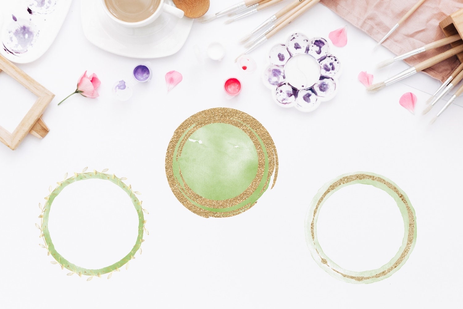 Gold Circles With Green Watercolor Watercolor Circles for - Etsy