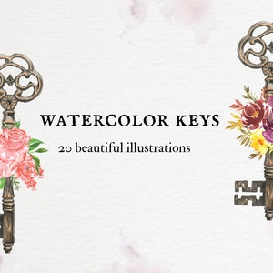Watercolor Keys, Boho Keys Illustrations, Old Key Clipart, Antique Keys ...