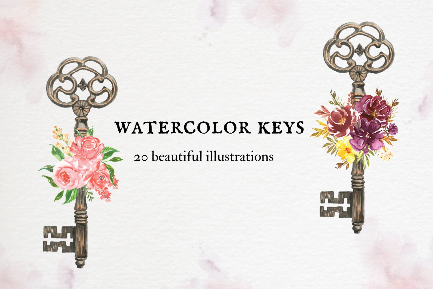 Watercolor Keys, Boho Keys Illustrations, Old Key Clipart, Antique Keys ...